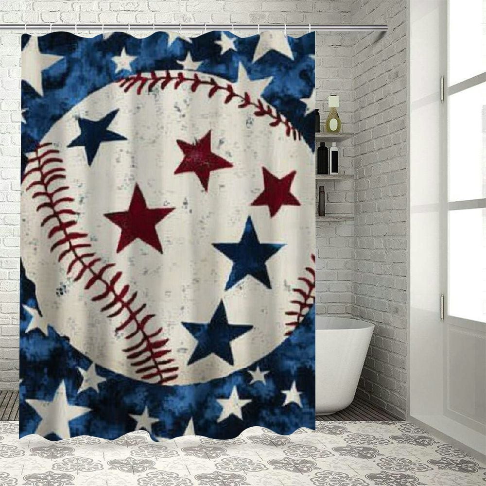 SHERONV Baseball Stars Bathroom Decor Set with Hooks 100% Polyester ...
