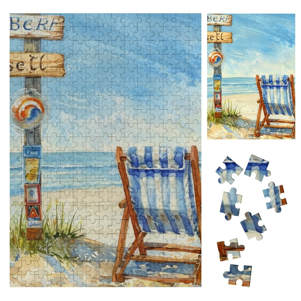 SHERONV Beach Chair Sign Post Wooden Jigsaw Puzzle Vertical Style Gift ...