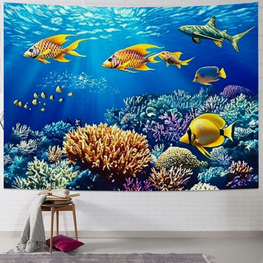 SHERONV Blue Ocean Tropical Fish & Coral Reef Deep Sea Wall Hanging ...