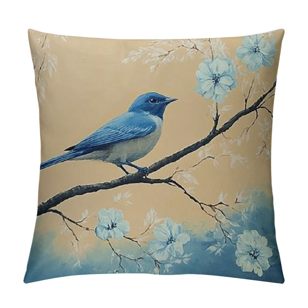 SHERONV Bluebird in The White Magolia Velvet Throw Pillow Cover Double ...