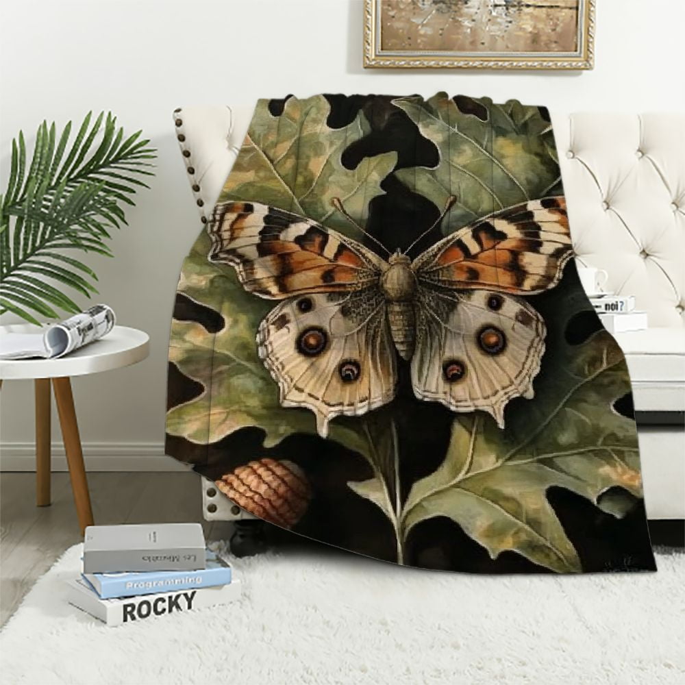 SHERONV Boho Moth Throw Blanket,Jungle Nature Leaves Fleece Blanket for ...