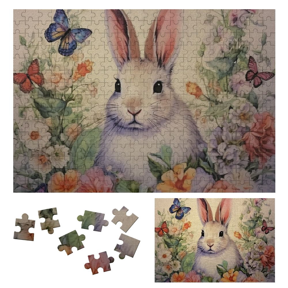 SHERONV Bunny Flowers Butterflies Wooden Jigsaw Puzzle Horizontal Style ...