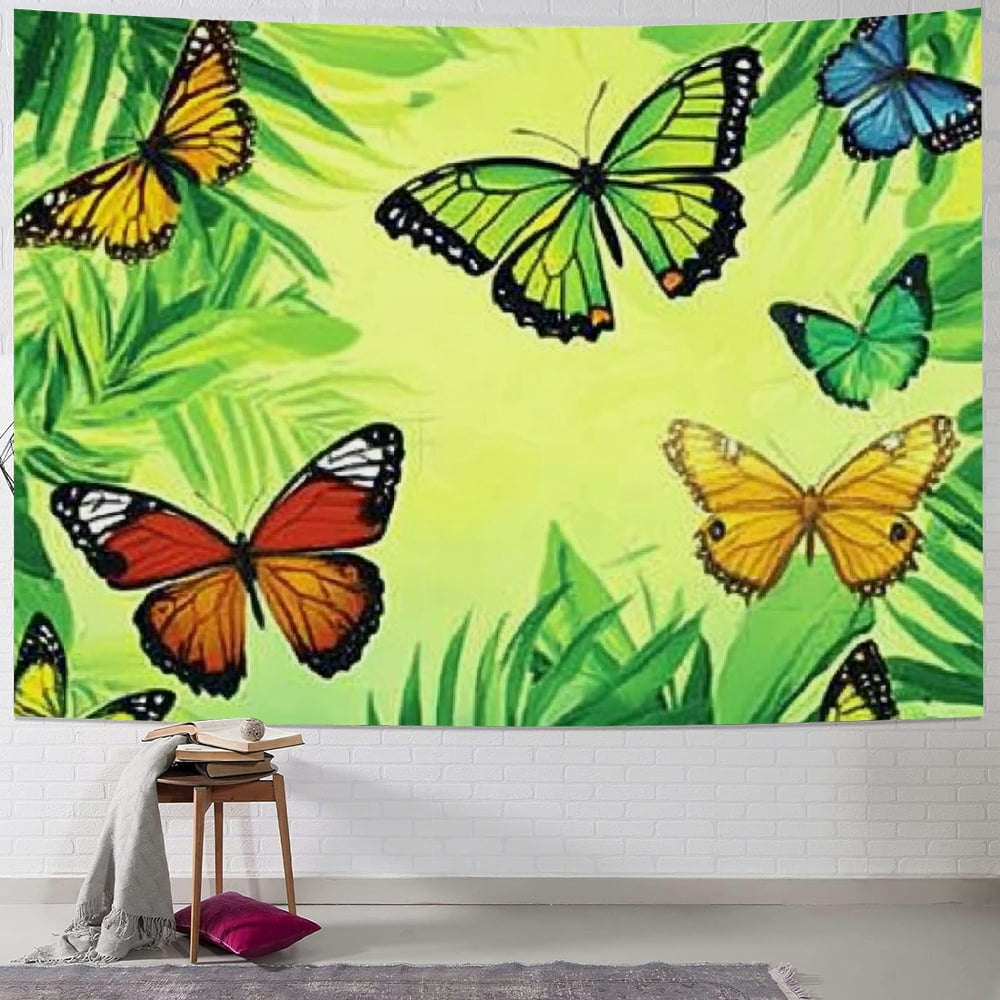 SHERONV Butterflies Green Tapestry Wall Hanging Unique Style Graphic ...