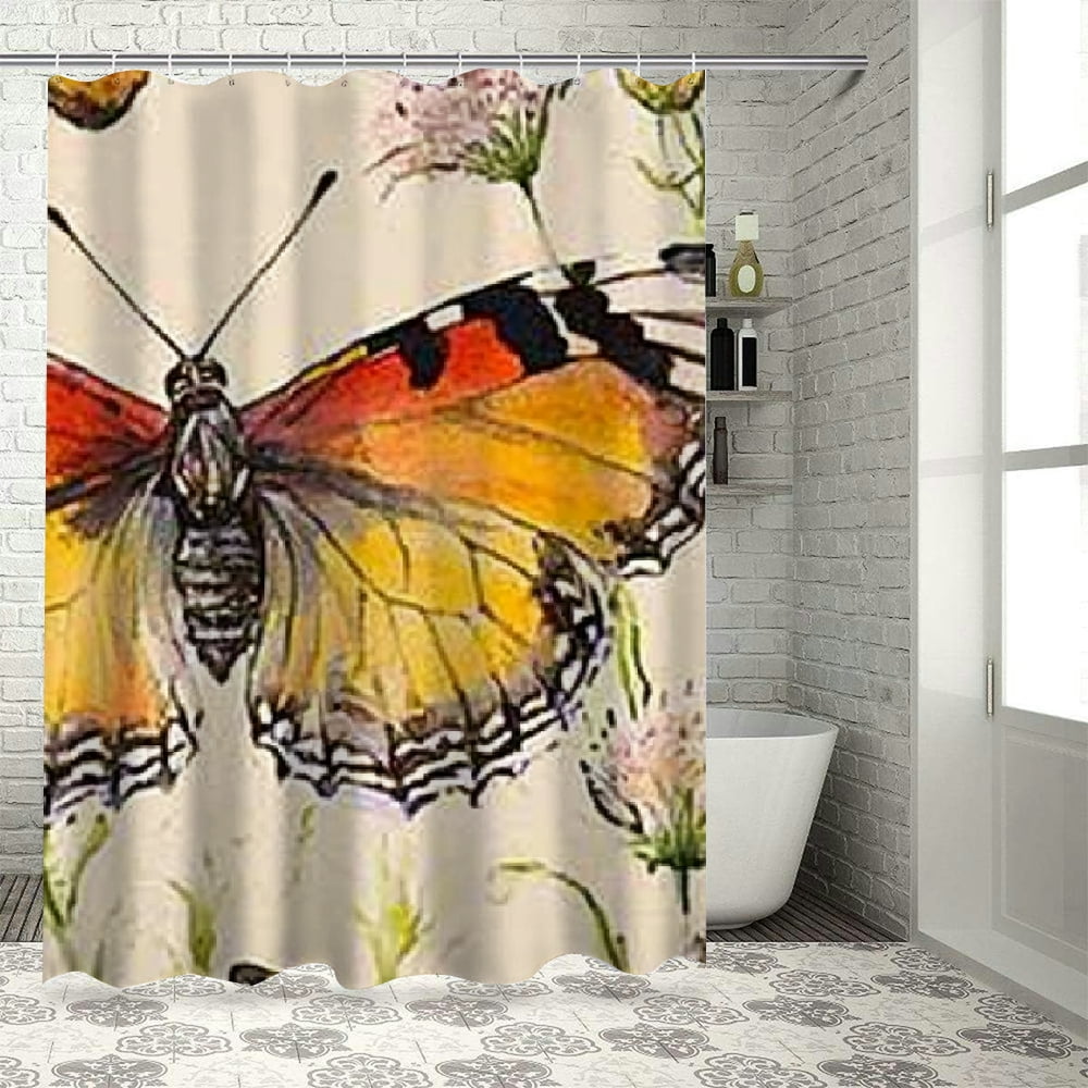 SHERONV Butterfly Flower Bathroom Shower Curtain Set with Hook Tarp ...
