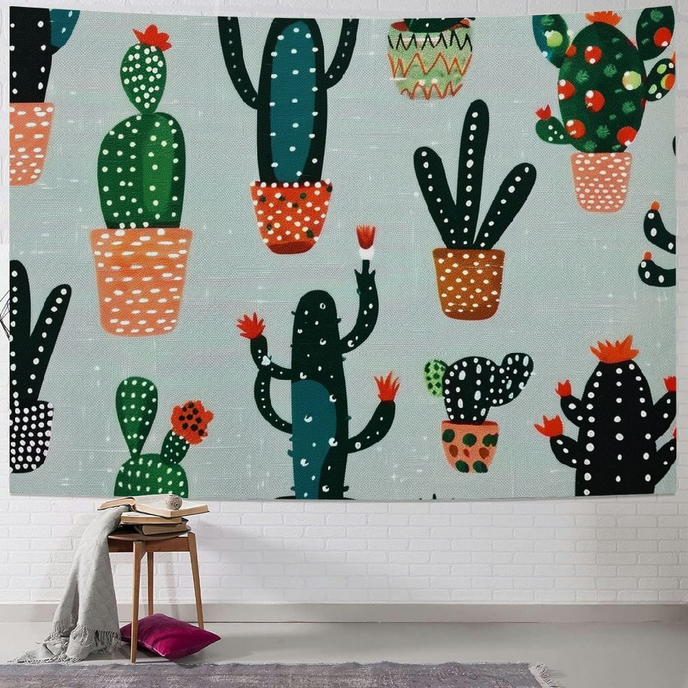 SHERONV Cactus Pattern Polka Dots Maximalism Tapestry Wall Hanging ...