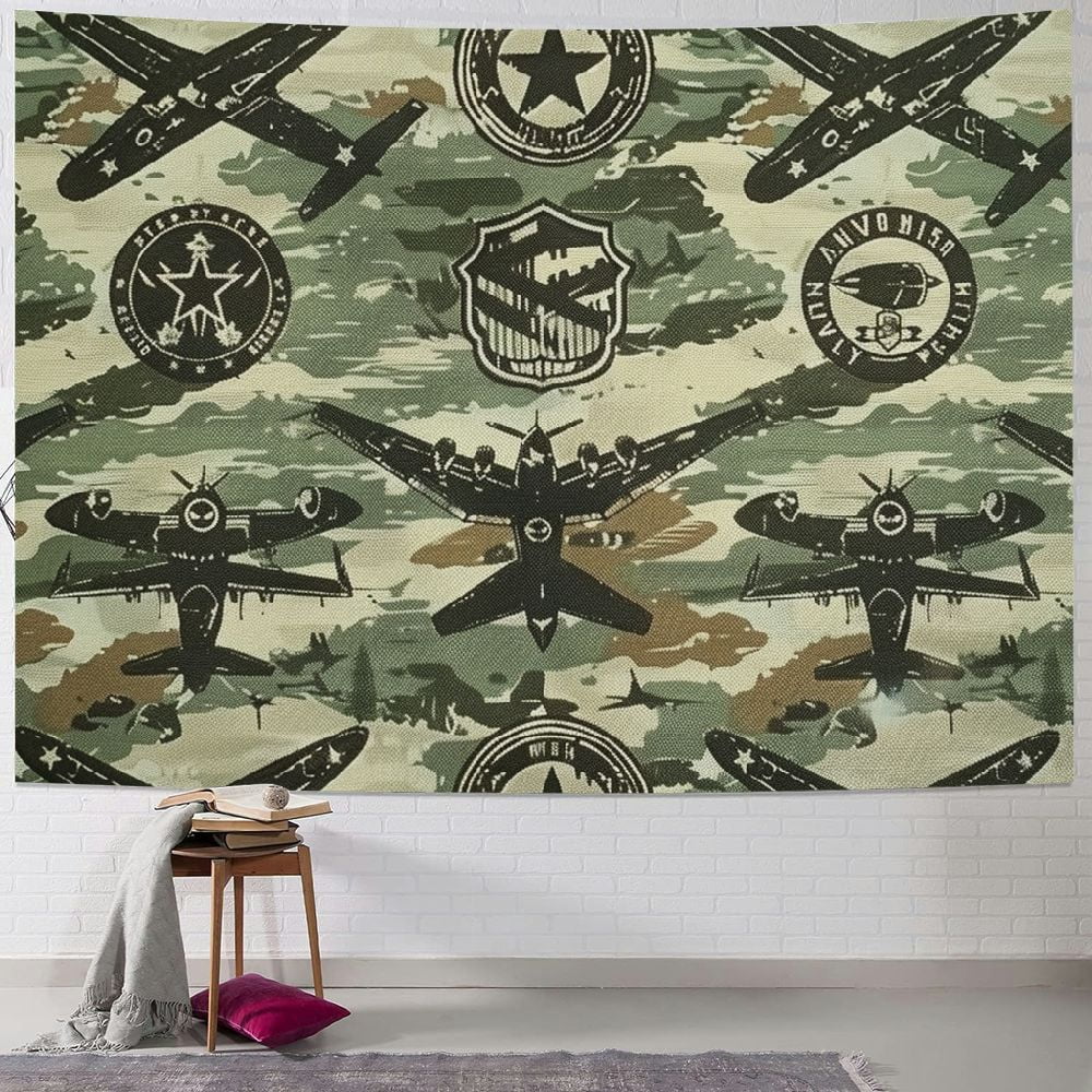 SHERONV Camouflage Print Military Insignias Planes Tapestry Wall ...