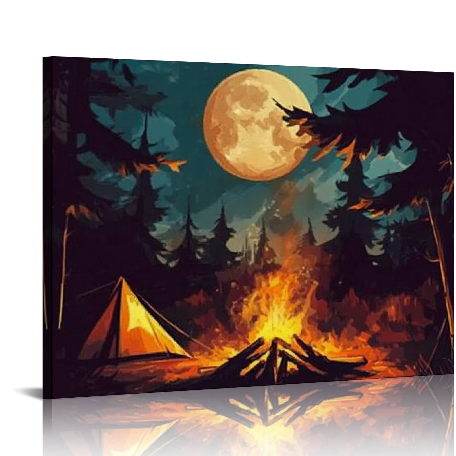 SHERONV Campfire Tent Full Moon Canvas Wall Decor for Home Office ...