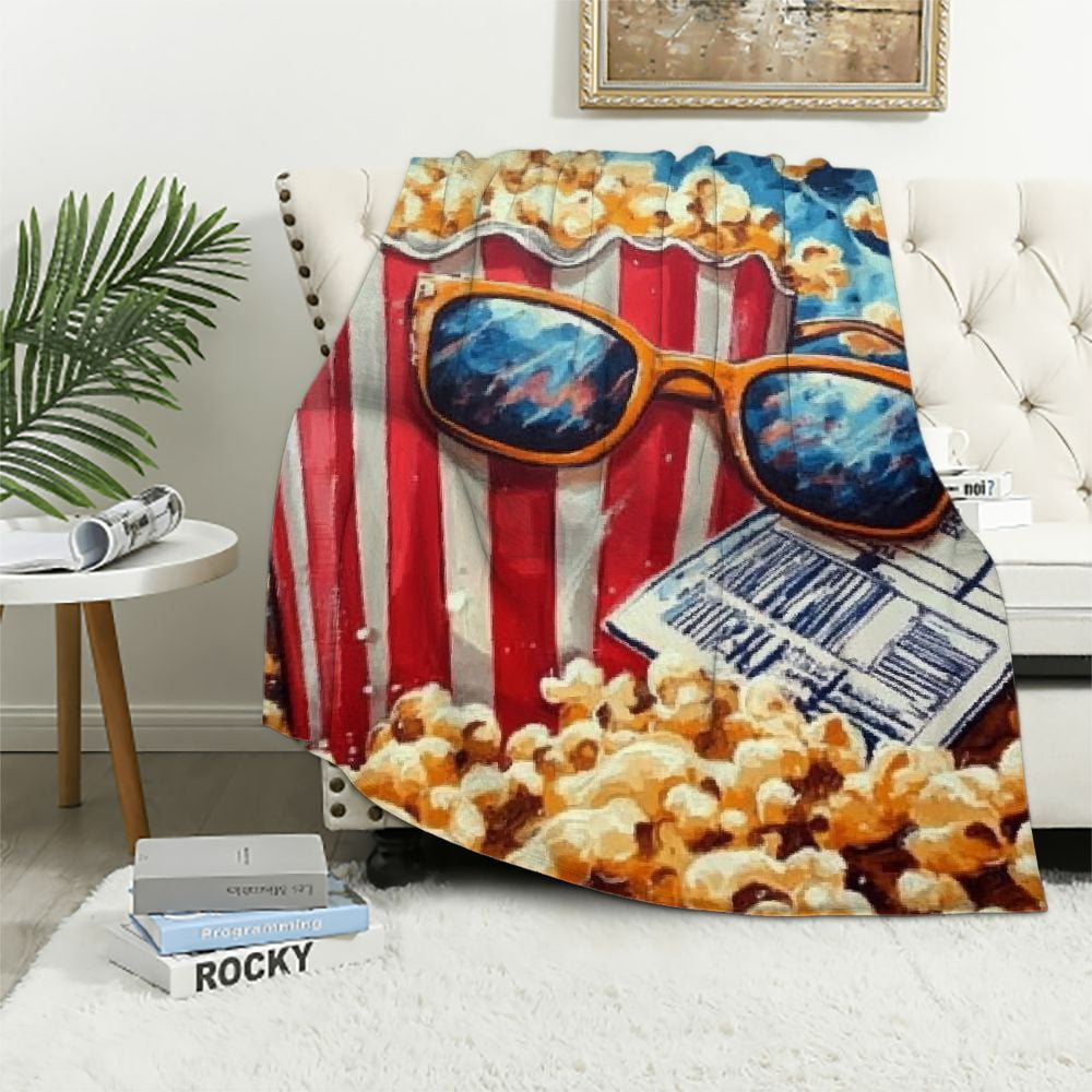 SHERONV Cartoon Popcorn Blanket Red Blue Delicious Food Throw Blanket ...