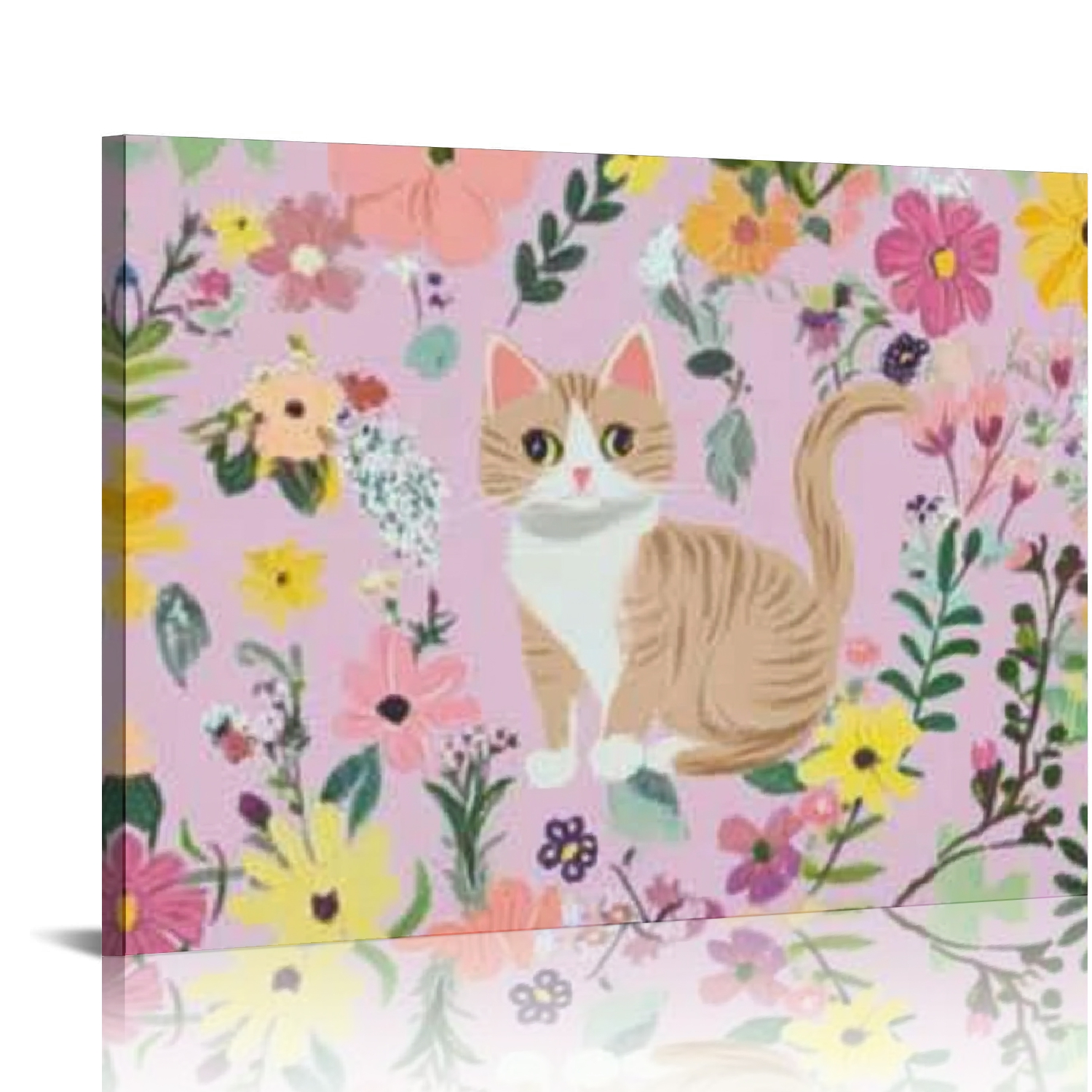 SHERONV Cat Flowers Pastel Colors Canvas Print Wall Decor 16x12in ...