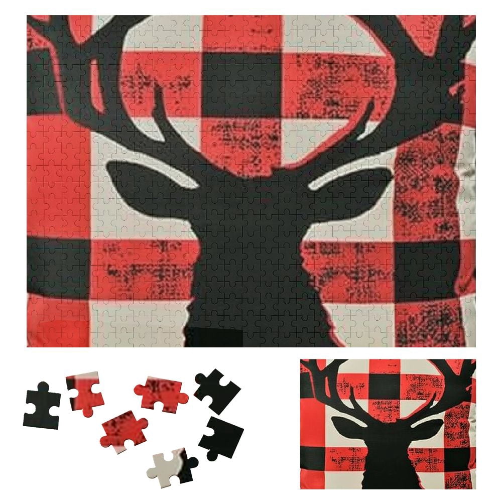SHERONV Checkered Pattern Deer Wooden Jigsaw Puzzle for Adults and Kids ...