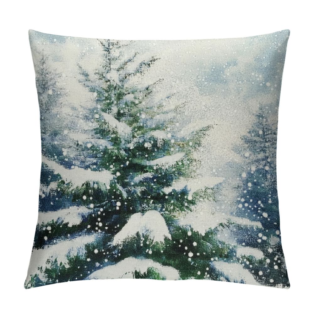 SHERONV Christmas Pillow Covers Watercolor Green Forest Pine Trees Snow ...