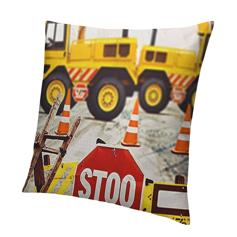 SHERONV Construction Truck Stop Sign Pillow Case Short Plush Home Decor ...