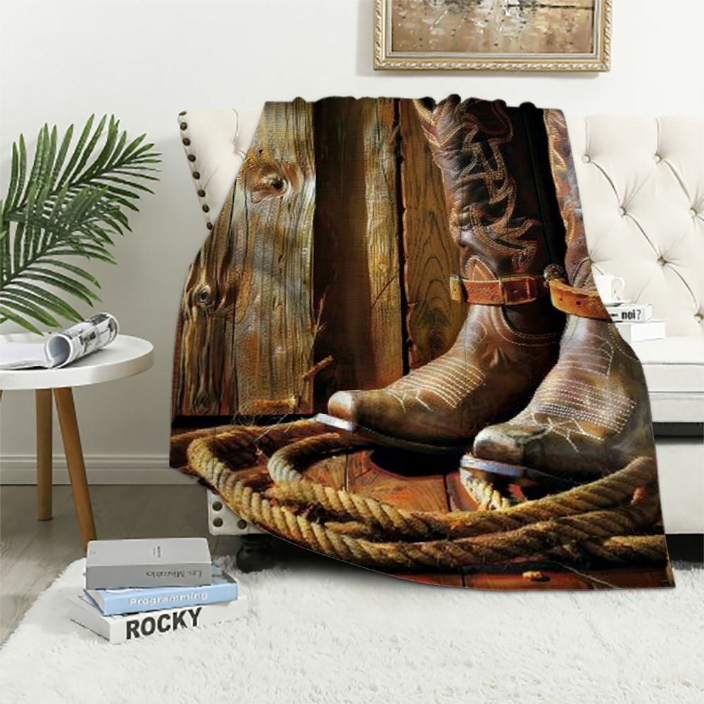 SHERONV Cowboy Boots Rope Western Theme Warm Lightweight Soft Fleece ...