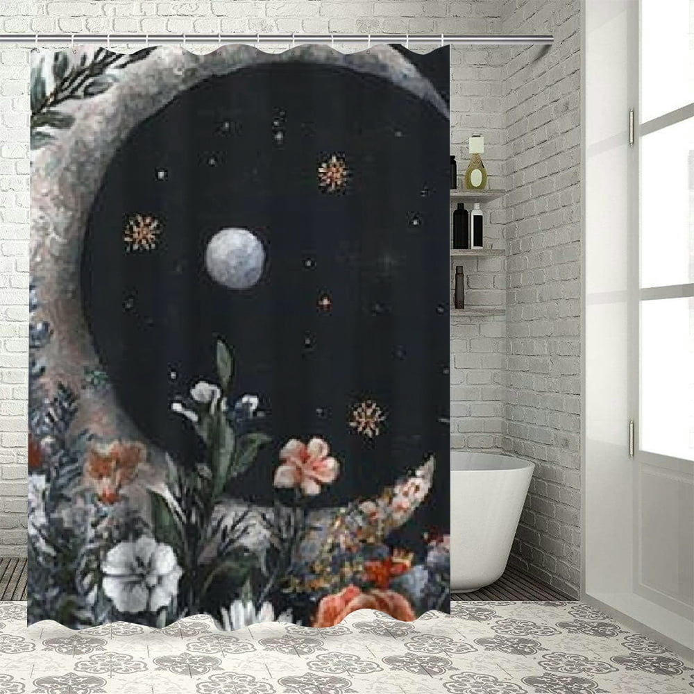 SHERONV Crescent Flower Arrangement Moon Shower Curtain with Hooks 60 ...