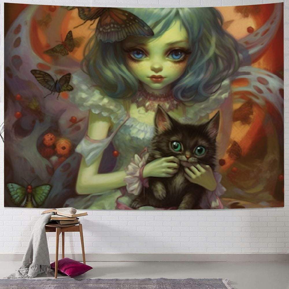 SHERONV Cute Cat Tapestry Wall Hanging Unique Style Graphic Tapestries ...