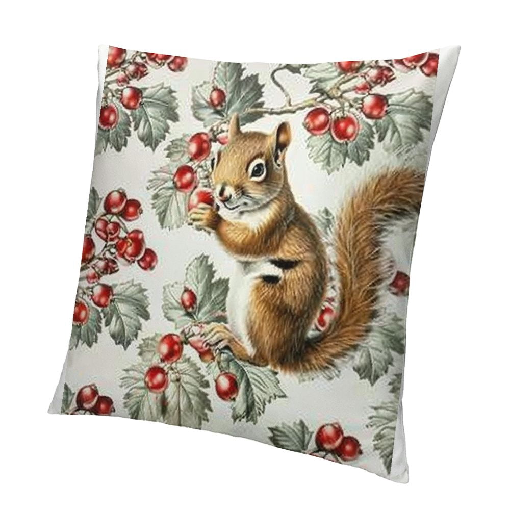 SHERONV Cute Squirrel Pillow Covers Watercolor Green Leaves Red Fruits ...