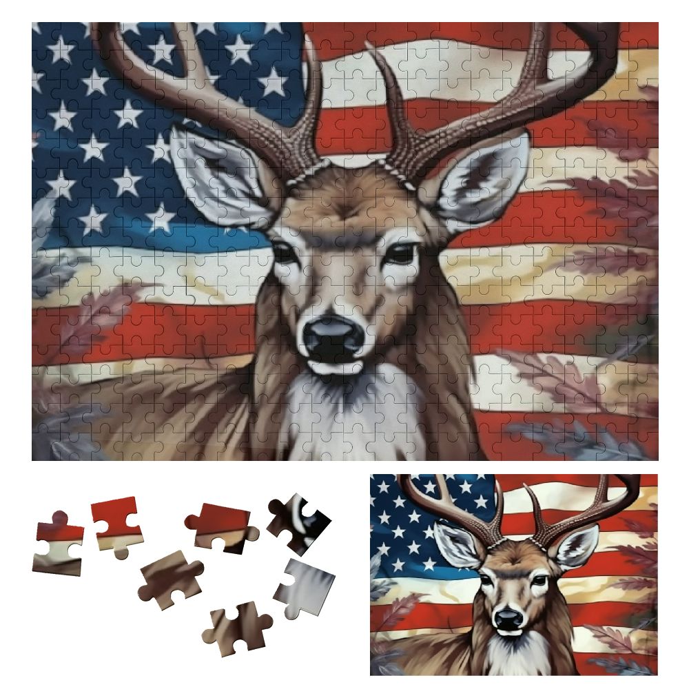 SHERONV Deer American Flag Nature Wooden Jigsaw Puzzle Challenging ...