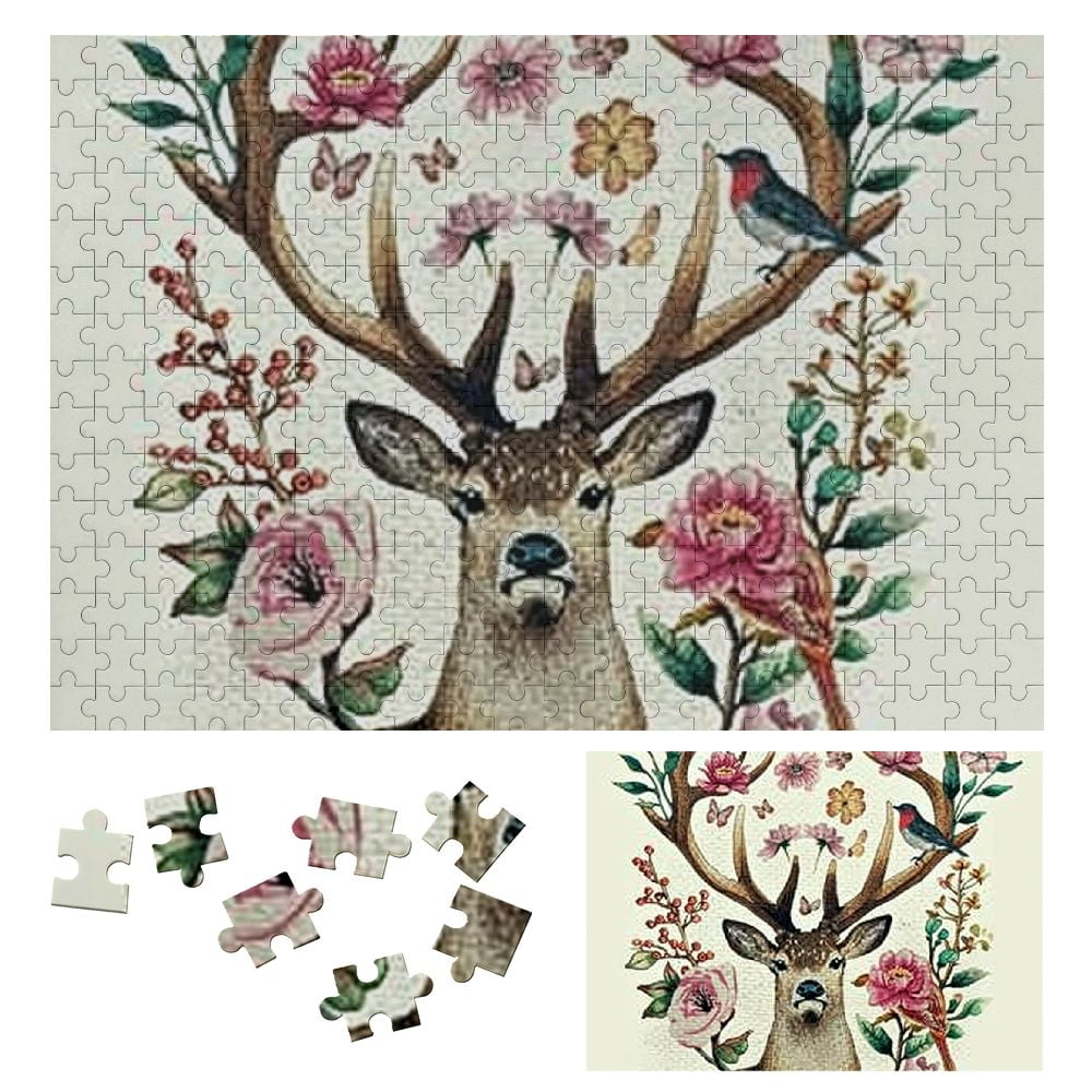 SHERONV Deer Head Flowers Birds Wooden Jigsaw Puzzle Challenging ...