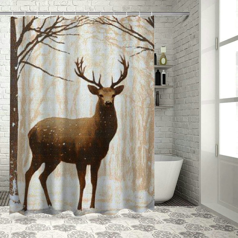 SHERONV Deer Snow Trees Shower Curtain 100% Polyester Bathroom Decor 36 ...