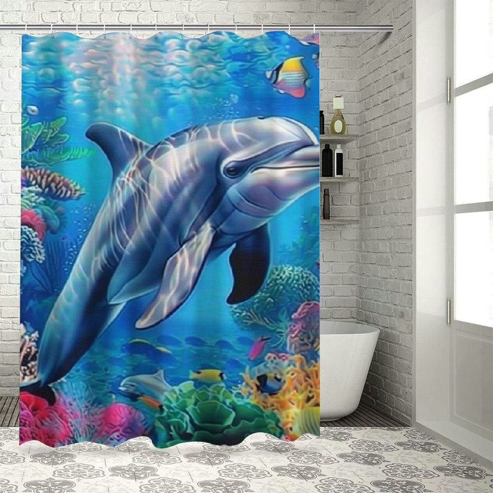 SHERONV Dolphin Coral Reef Ocean Shower Curtain Set with Hooks for Home ...