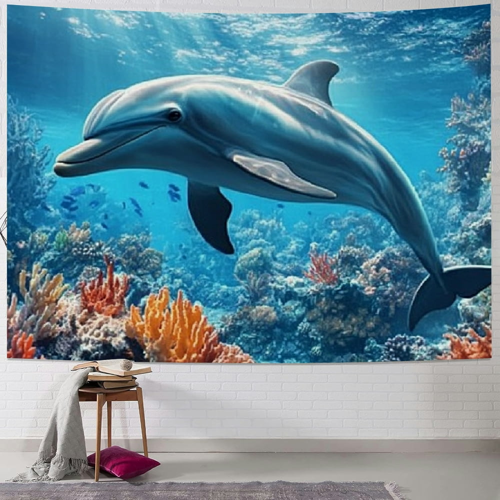 SHERONV Dolphin Corals Ocean Tapestry Wall Hanging Unique Style Graphic ...