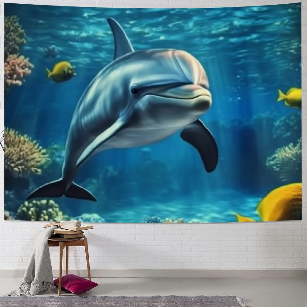 SHERONV Dolphin Fish Ocean Tapestry Wall Hanging Unique Style Graphic ...