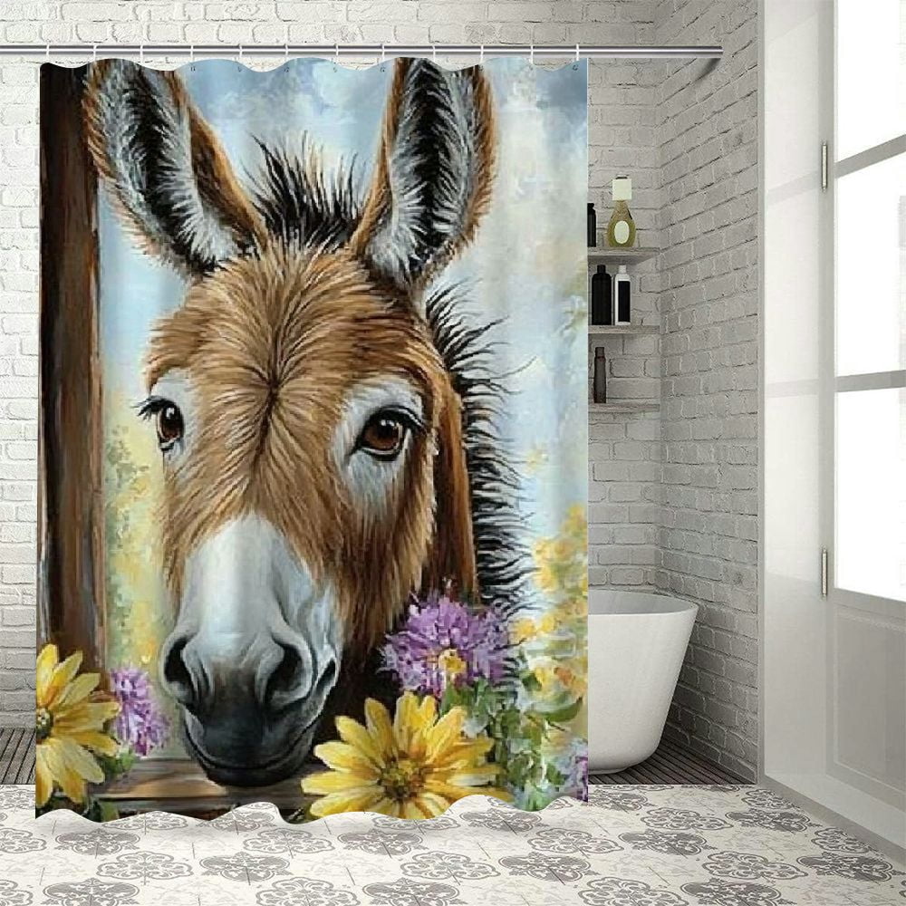 SHERONV Donkey Flowers Window Bathroom Shower Curtain Set Washable ...