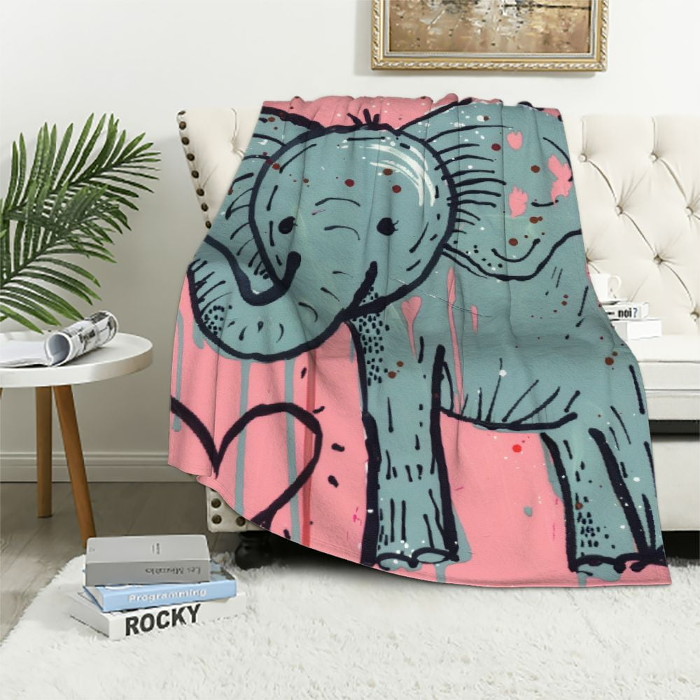 SHERONV Elephant Heart Pink Warm Lightweight Blanket Soft Fleece ...