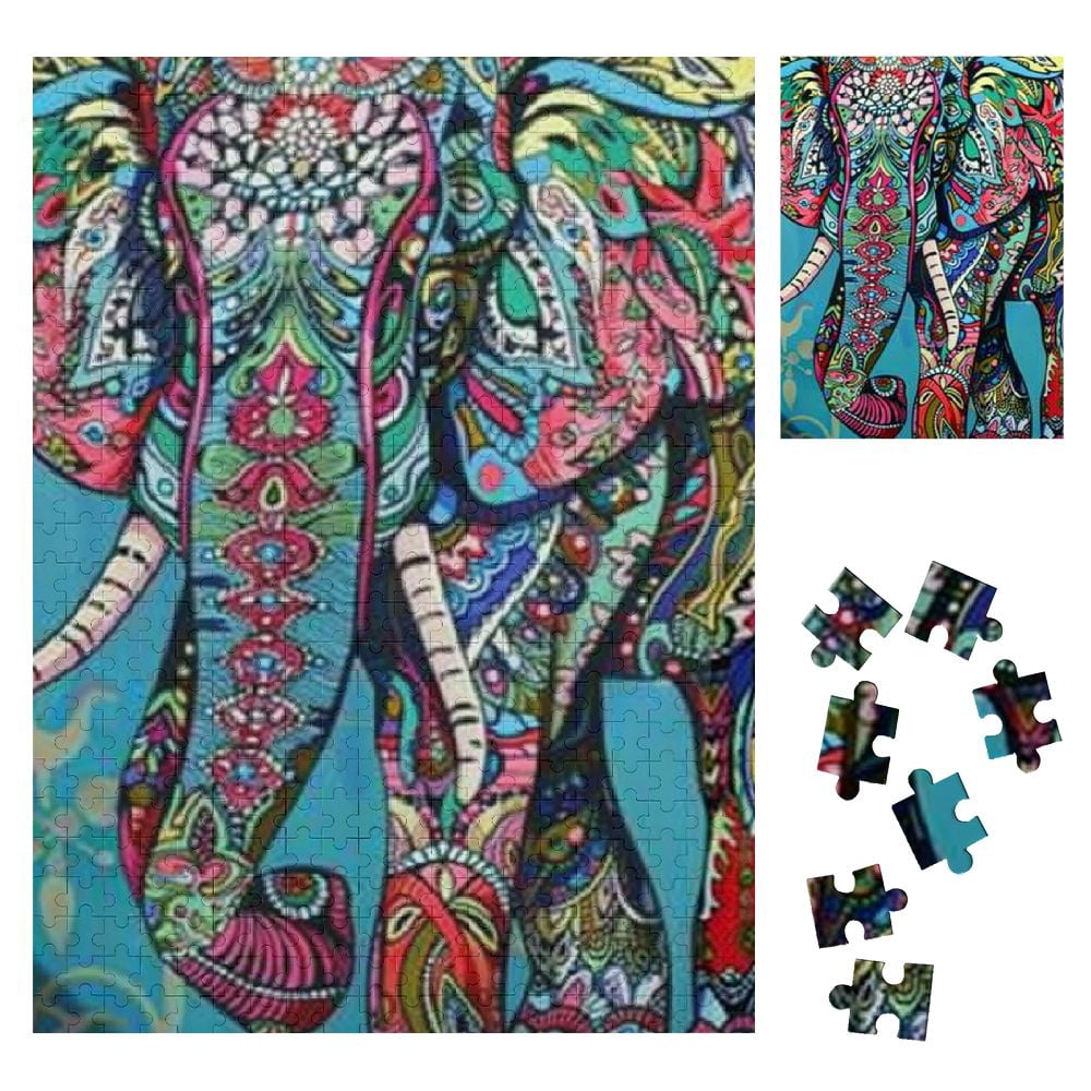 SHERONV Elephant Pattern Colors Wooden Jigsaw Puzzle Vertical Style ...