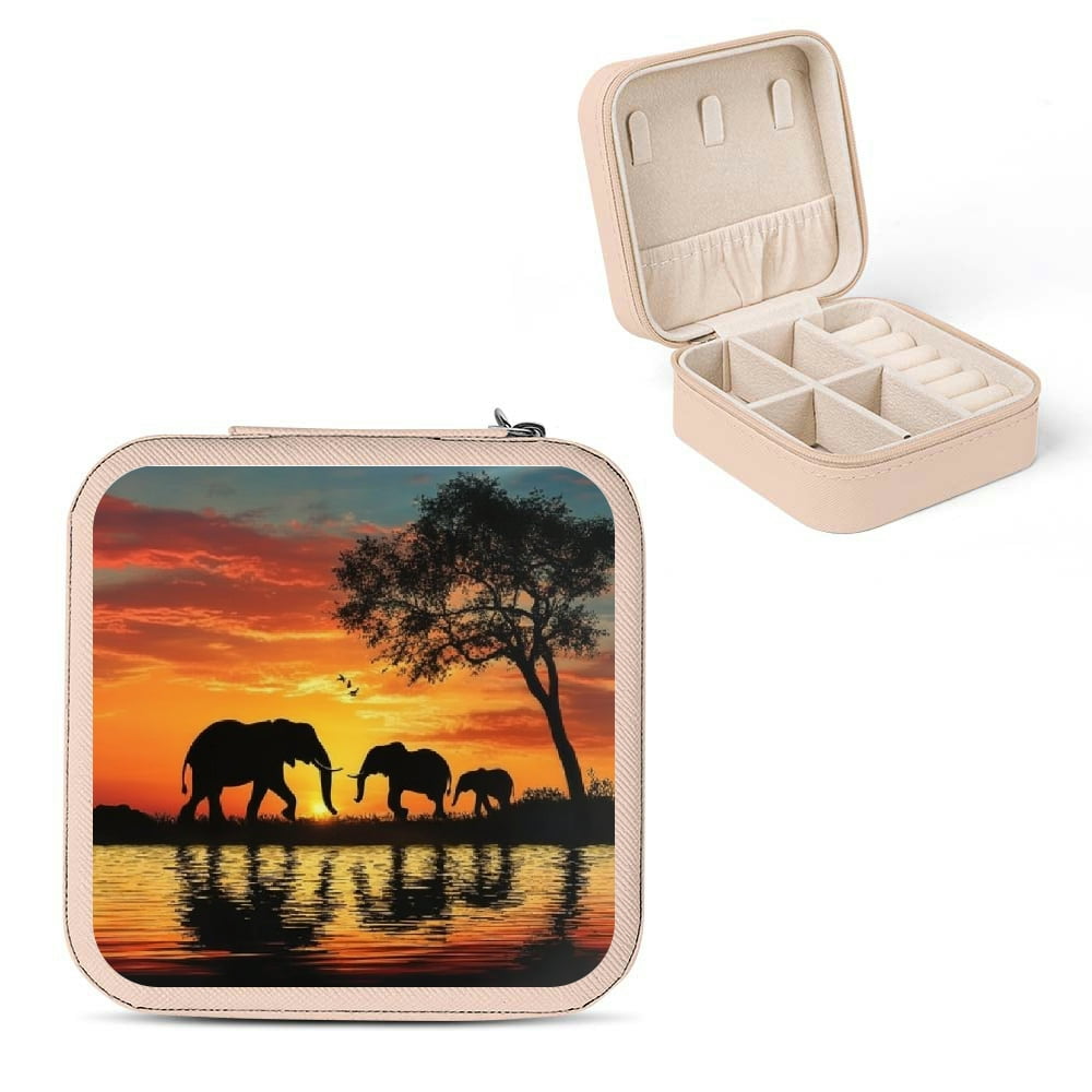 SHERONV Elephants Lake Sunset Jewelry Box Small Travel Organizer Pink ...