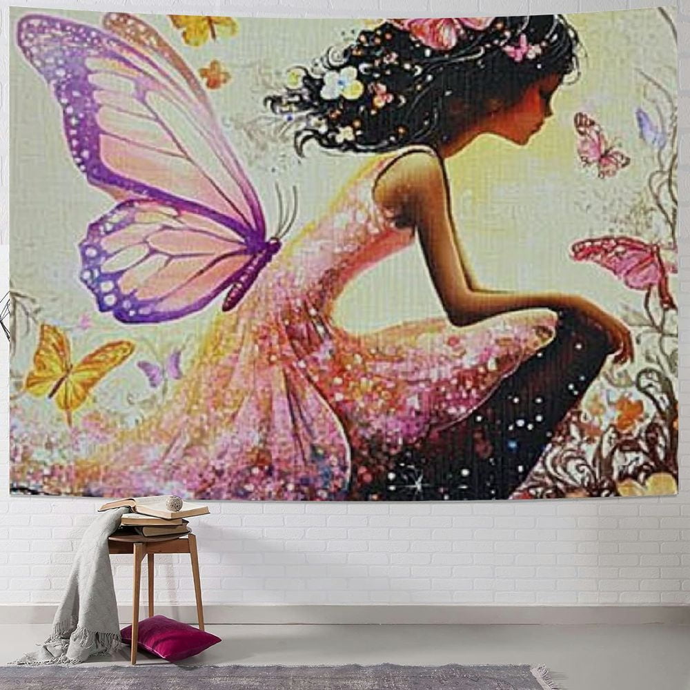 SHERONV Fairy Butterfly Tapestry Wall Hanging Unique Style Graphic ...