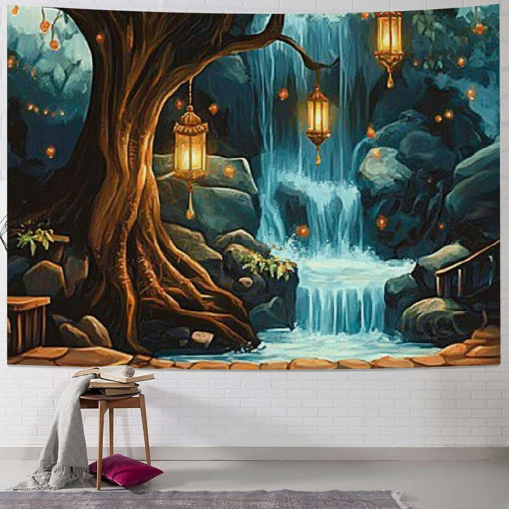 SHERONV Fantasy Tapestry, Enchanted Forest Cave Waterfall and Magic ...