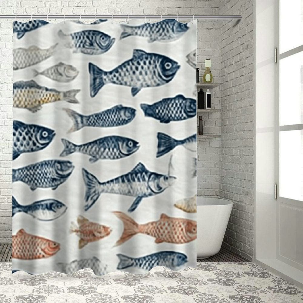 SHERONV Fish Scale Pattern Bathroom Shower Curtain Set with Hooks ...