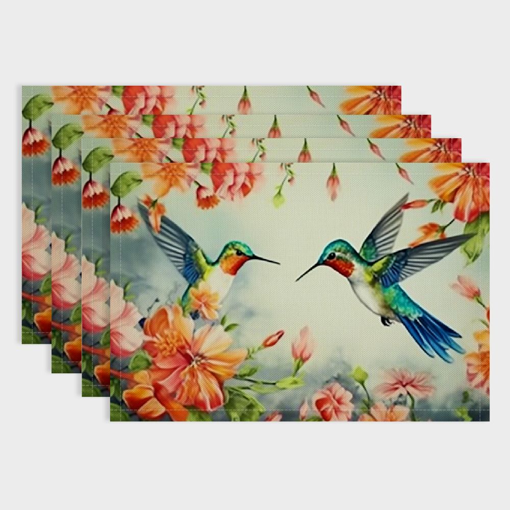 SHERONV Floral Hummingbird Placemats Set of 4,Watercolor Flowers ...