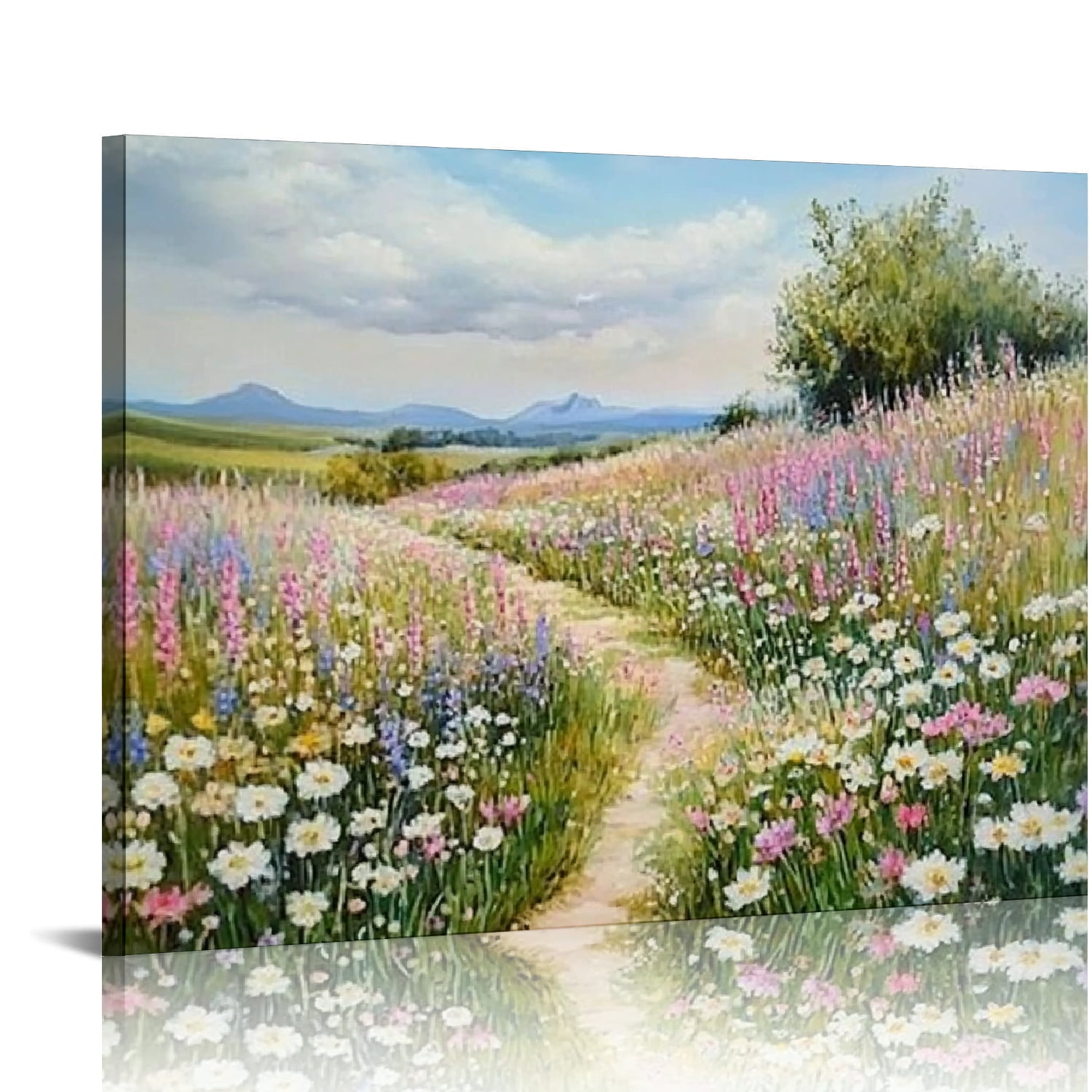 SHERONV Flower Path Art Wildflower Field Wall Art Nature Spring ...