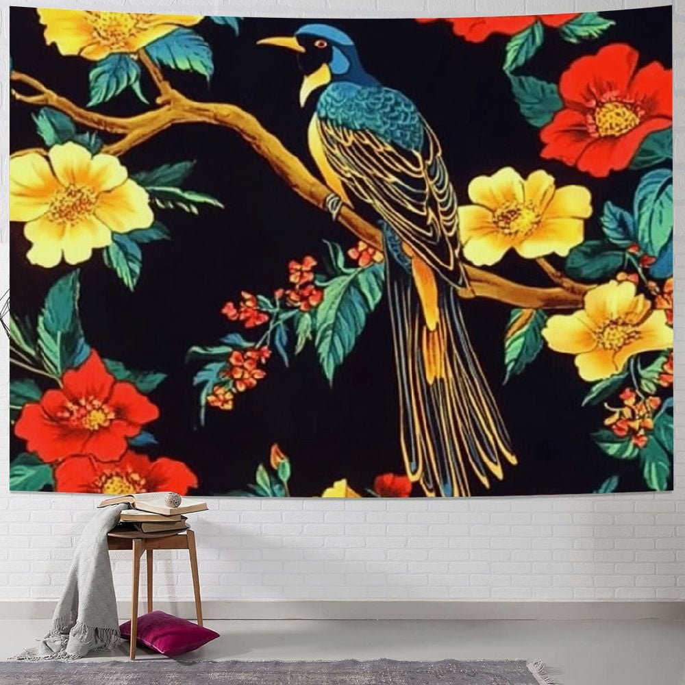 SHERONV Flroal Wall Blanket Medium Flowers Peacock Tapestry for Boys ...