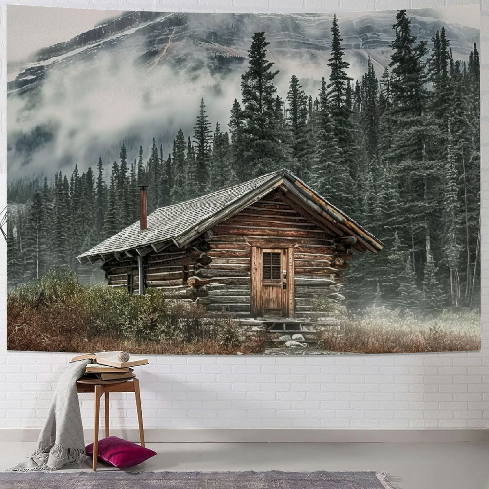 SHERONV Fog Mountain Cabin Tapestry Wall Hanging Unique Style Graphic ...