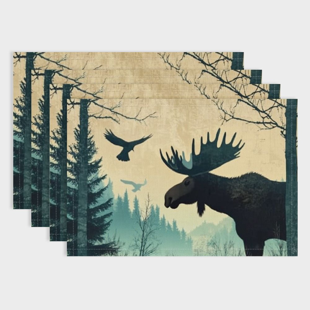 SHERONV Forest Wildlife Moose Place Mats - Cabin Reindeer Placemats Set ...