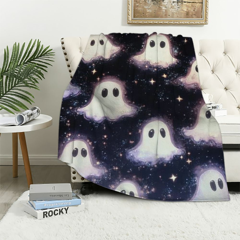 SHERONV Ghost Faces Stars Clouds Warm Lightweight Blanket Soft Fleece ...