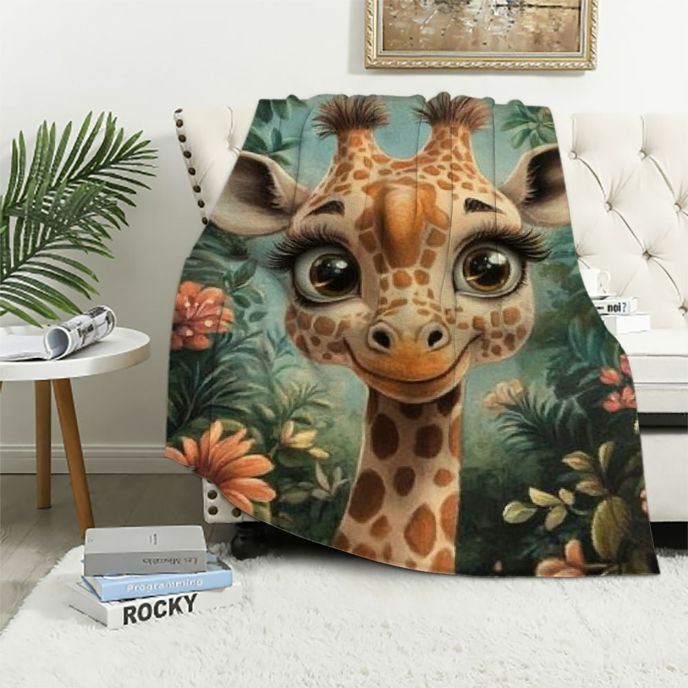 SHERONV Giraffe Blanket Fleece Throw Blanket for Bed Sofa Travel and ...
