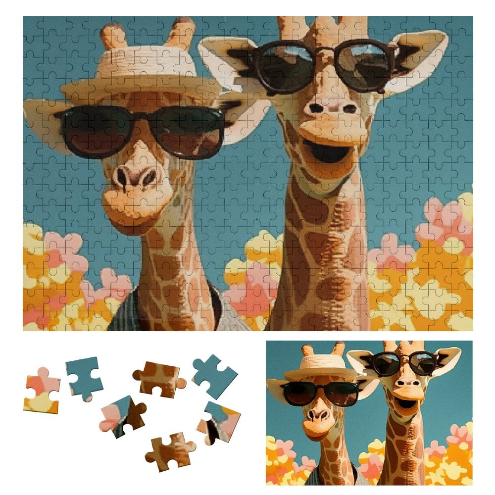 SHERONV Giraffes Sunglasses Hats Wooden Jigsaw Puzzle Challenging Wood ...