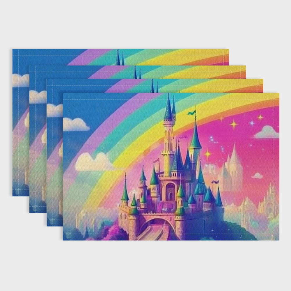 SHERONV Girls Princess Placemats Set of 4 Dreamy Rainbow Castle Table ...