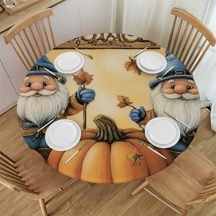 SHERONV Gnomes Pumpkins Welcome Sign Round Tablecloth, Stain-Resistant ...