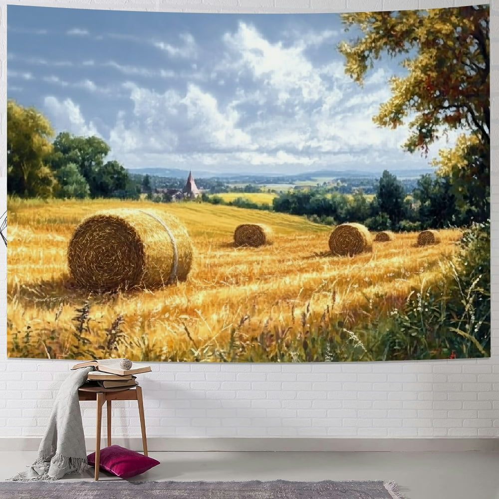 SHERONV Hay Bales Tapestry Wall Hanging Unique Style Graphic Tapestries ...