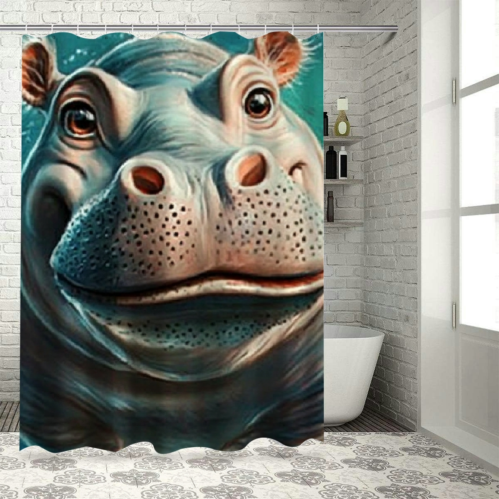 SHERONV Hippo Ocean Smile Shower Curtain 100% Polyester with Hooks 60 ...