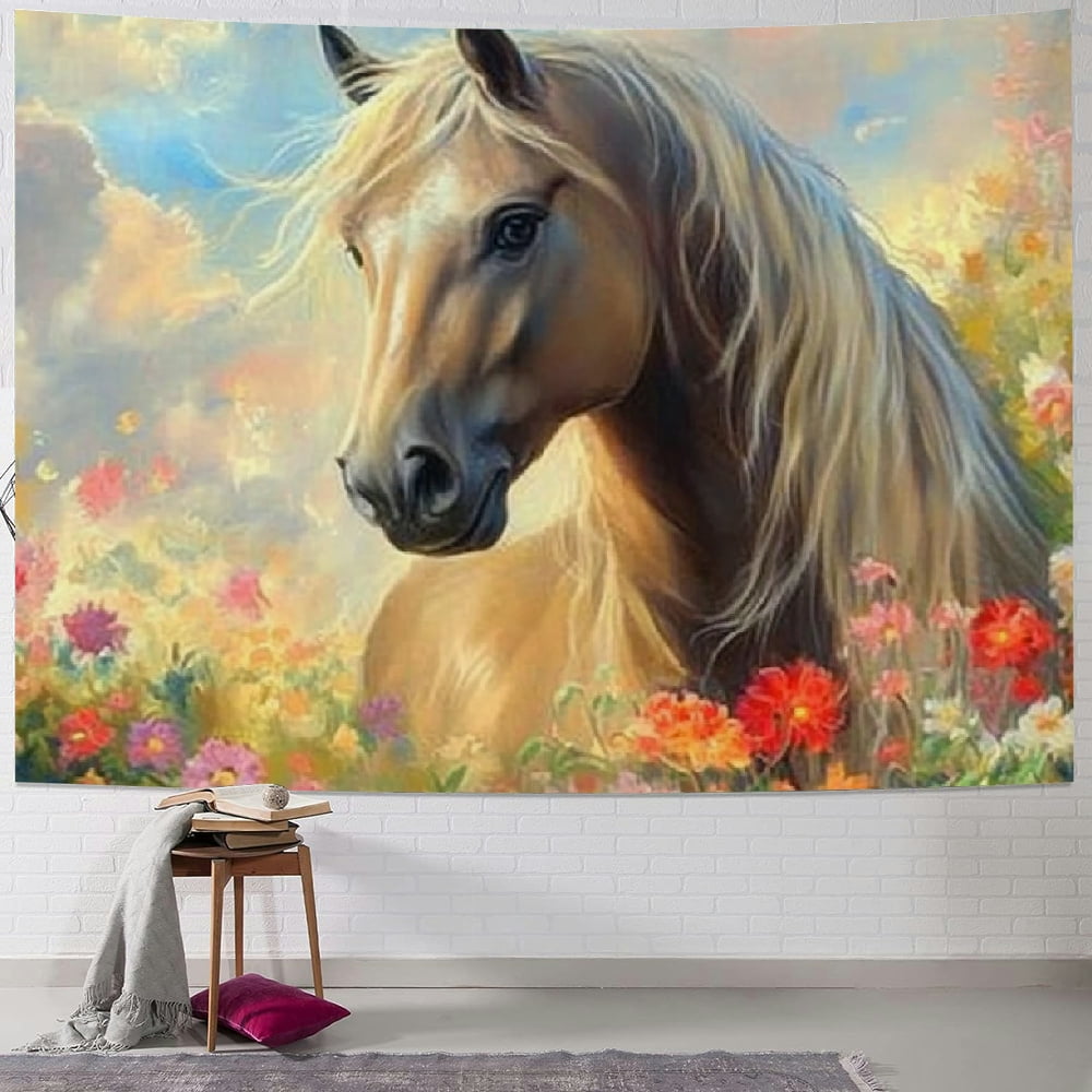 SHERONV Horse Flowers Sky Tapestry Wall Hanging Unique Style Graphic ...