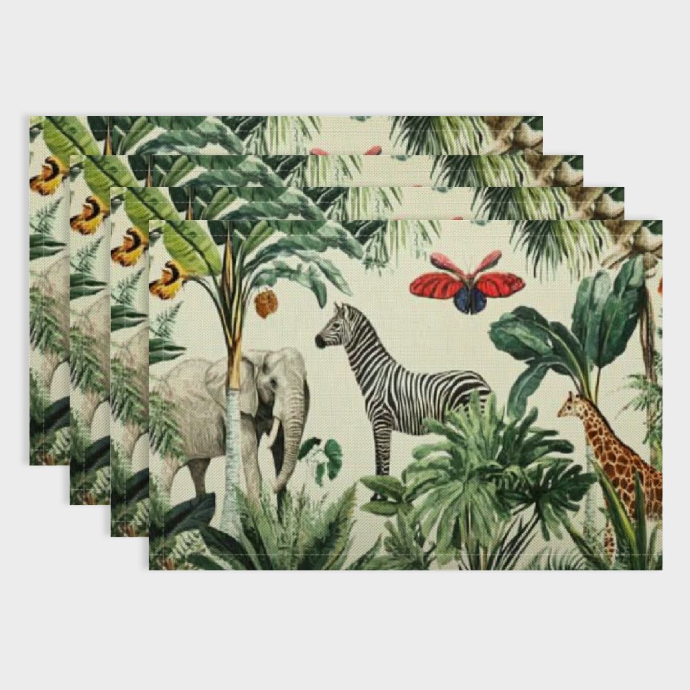SHERONV Jungle Animals Place Mats Set of 4 Zebra Monkey Parrot Cute ...