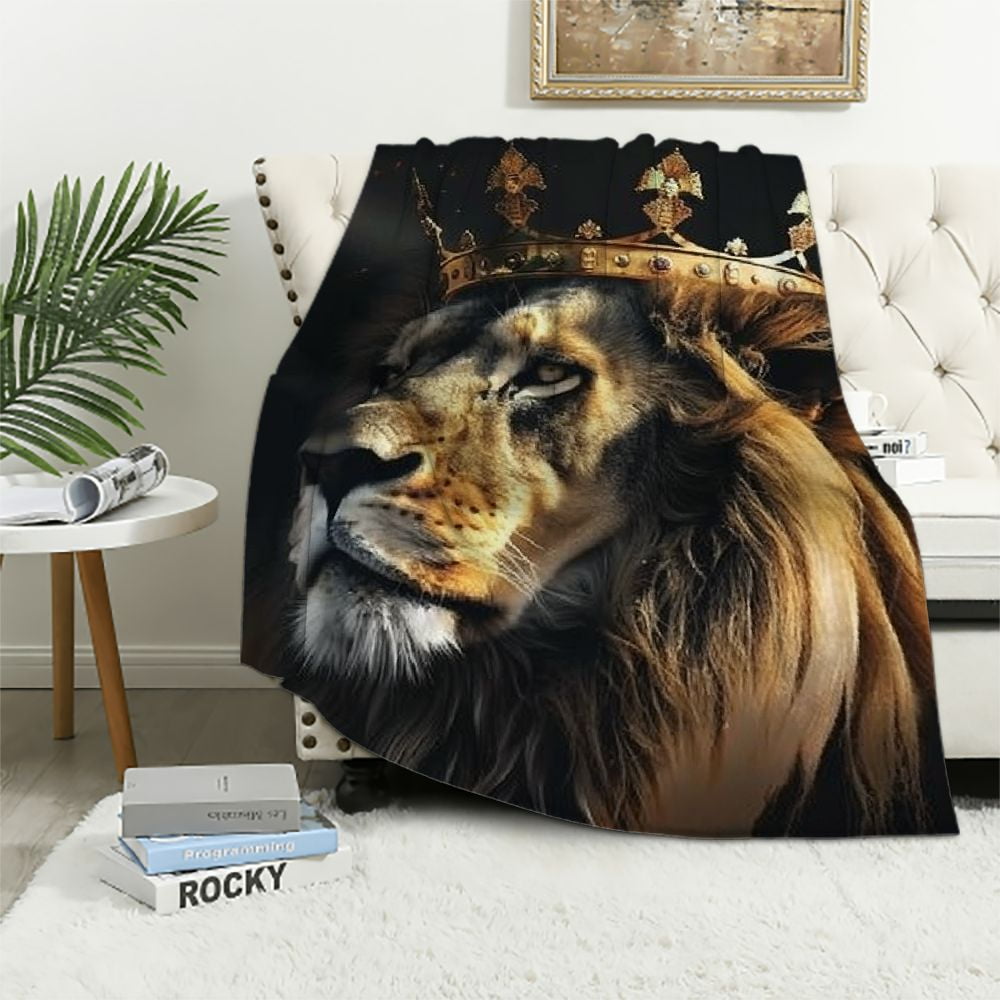 SHERONV Lion Crown Regal Warm Lightweight Blanket Soft Fleece Living ...