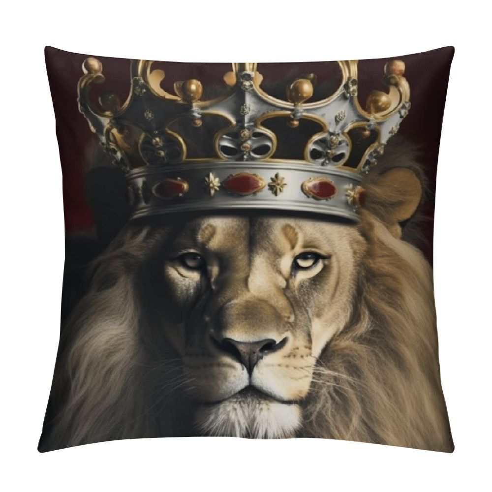 SHERONV Lion Crown Throw Pillow Covers Gray Wild Jungle Animal Decor ...