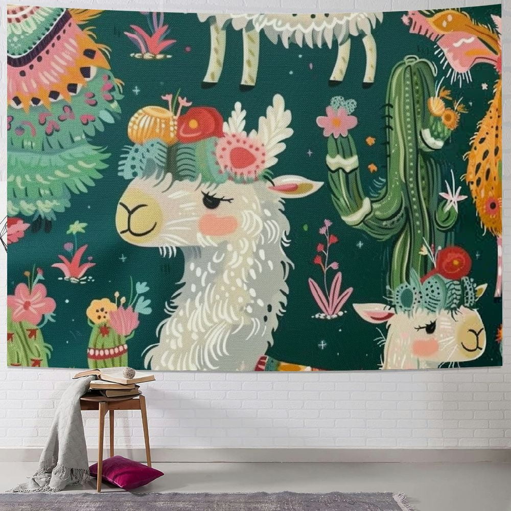 SHERONV Llamas Cactuses Intricate Detail Tapestry Wall Hanging Unique ...